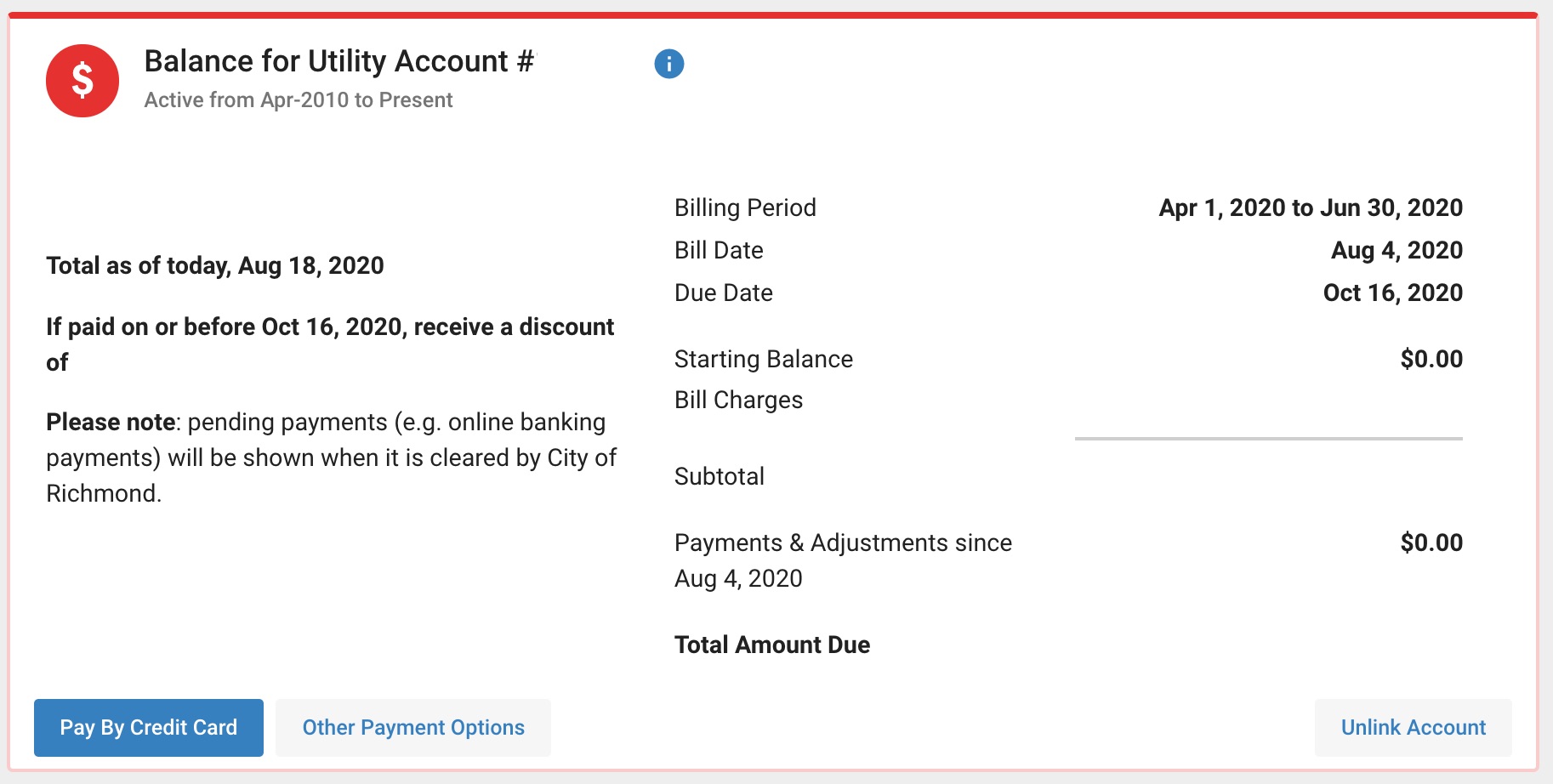 How do I unlink my Utility account - MyRichmond Help